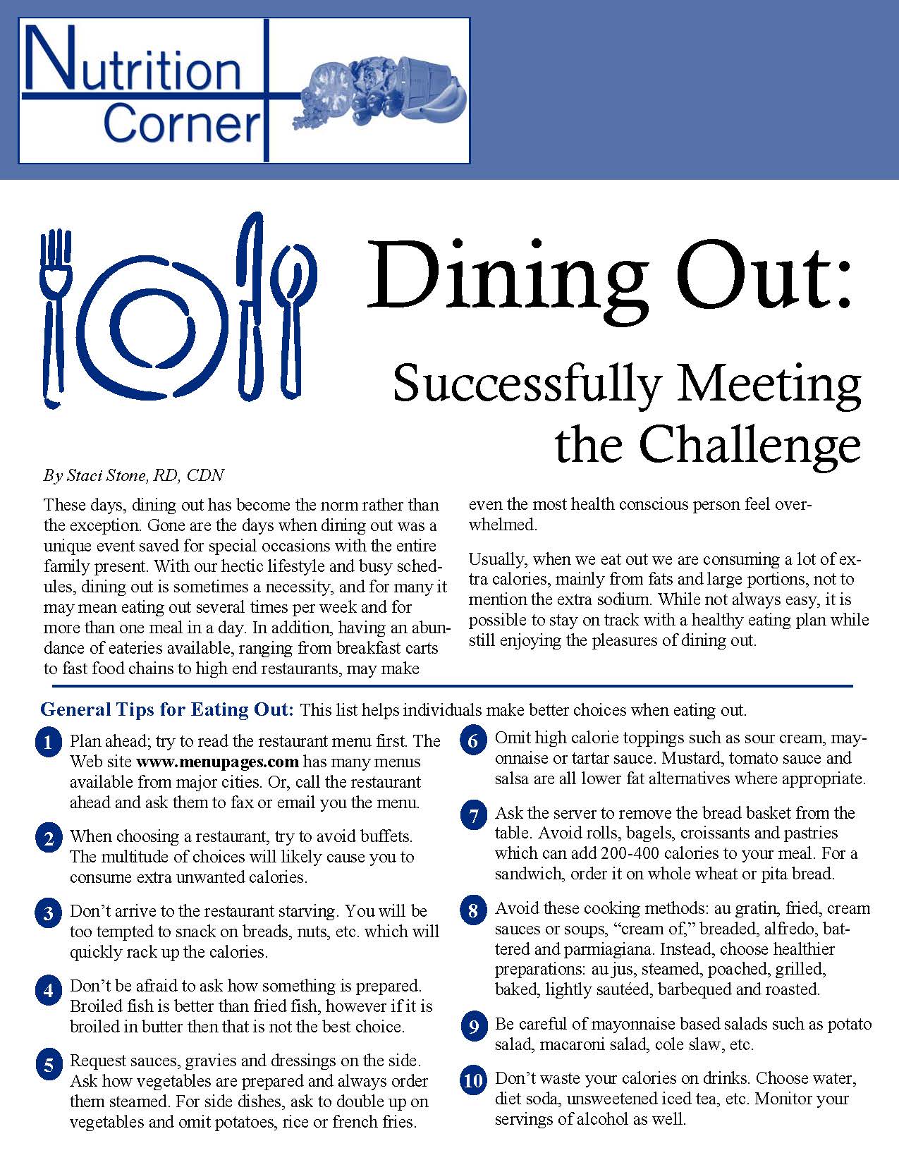 Dining Out: Meeting the Challenge Pre and Post-Operatively - Obesity ...