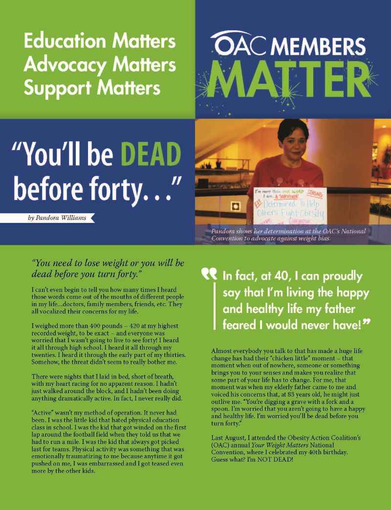 OAC Members Matter - You'll be DEAD before forty - Obesity Action Coalition