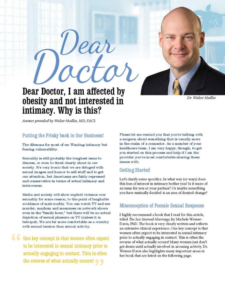 Dear Doctor, I am affected by obesity and not interested in intimacy ...
